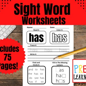 75 First Sight Words Worksheets Sight Words High Frequency Words Sight ...