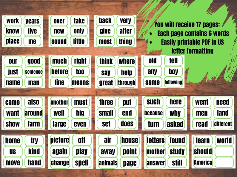 Printable Fry's Second 100 Sight Word Flashcards Prek-1st Grade Sight ...