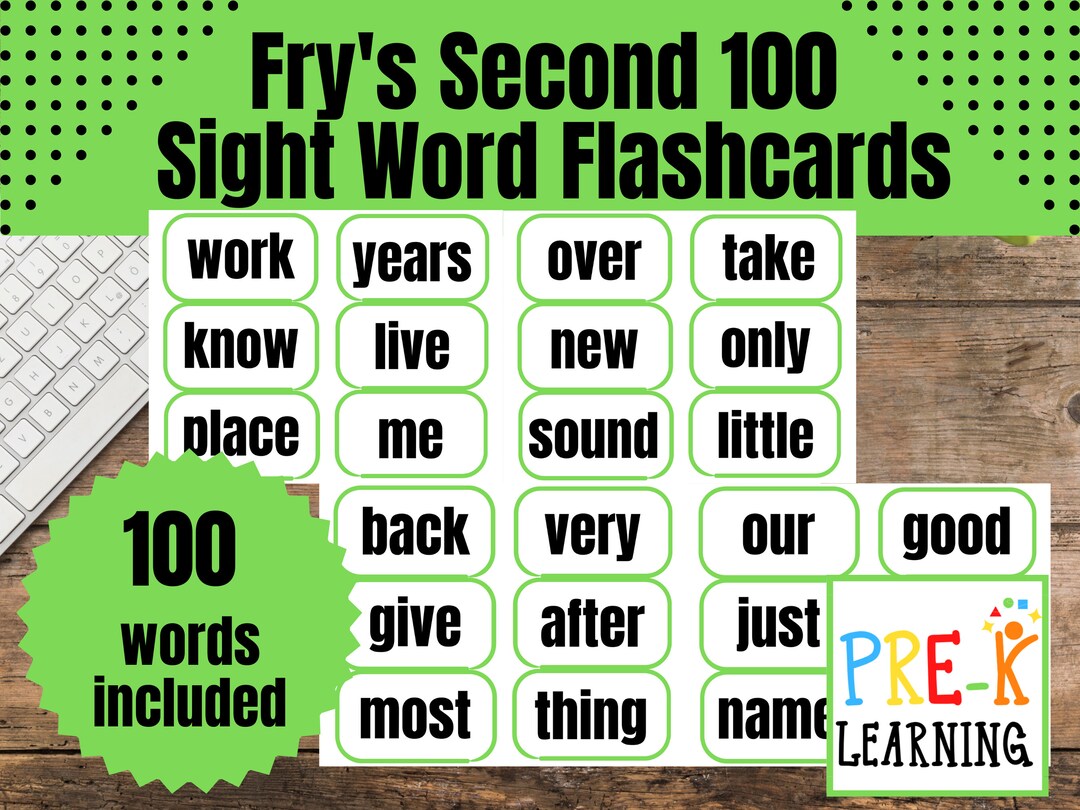 Printable Fry's Second 100 Sight Word Flashcards Prek-1st Grade Sight ...