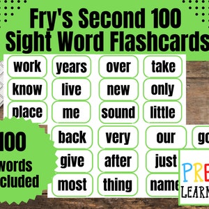 Printable Fry's Second 100 Sight Word Flashcards Prek-1st Grade Sight ...