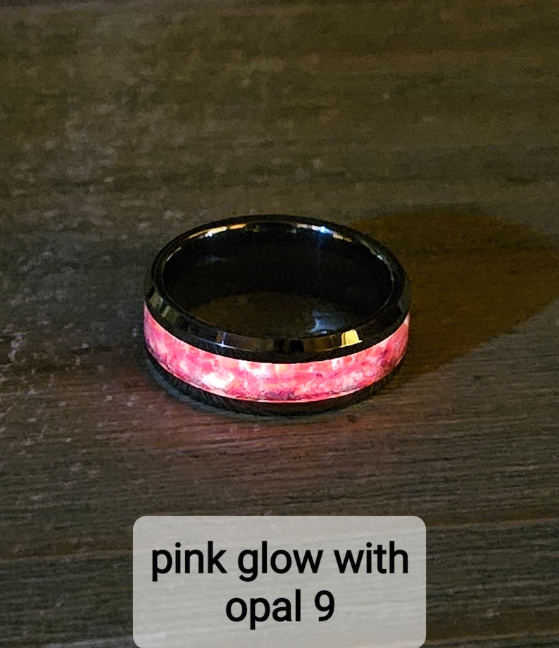Handmade Magenta Opal Tungsten Ring: Glow in the Dark, Free Engraving ...
