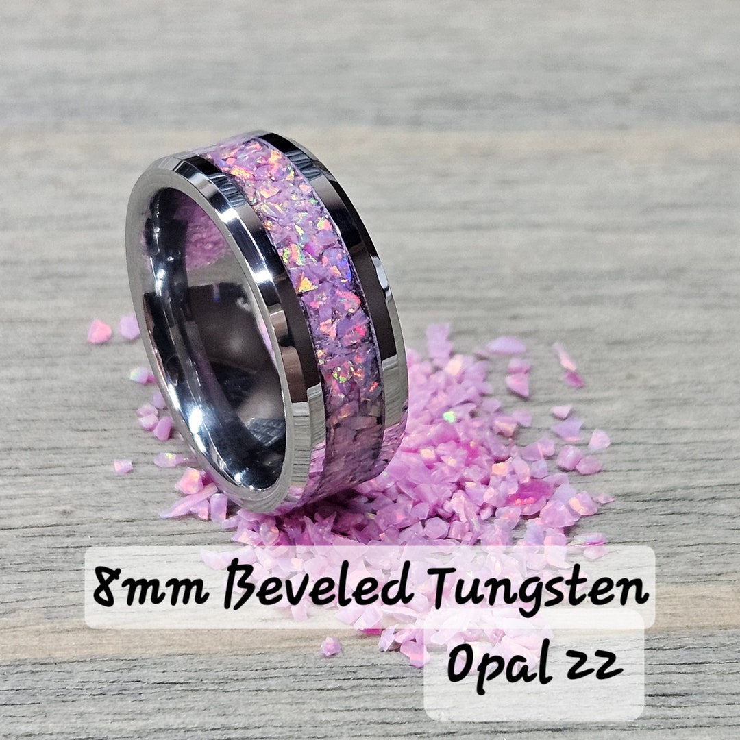 Handmade Pink Opal Tungsten Ring: Glow in the Dark, Personalized ...