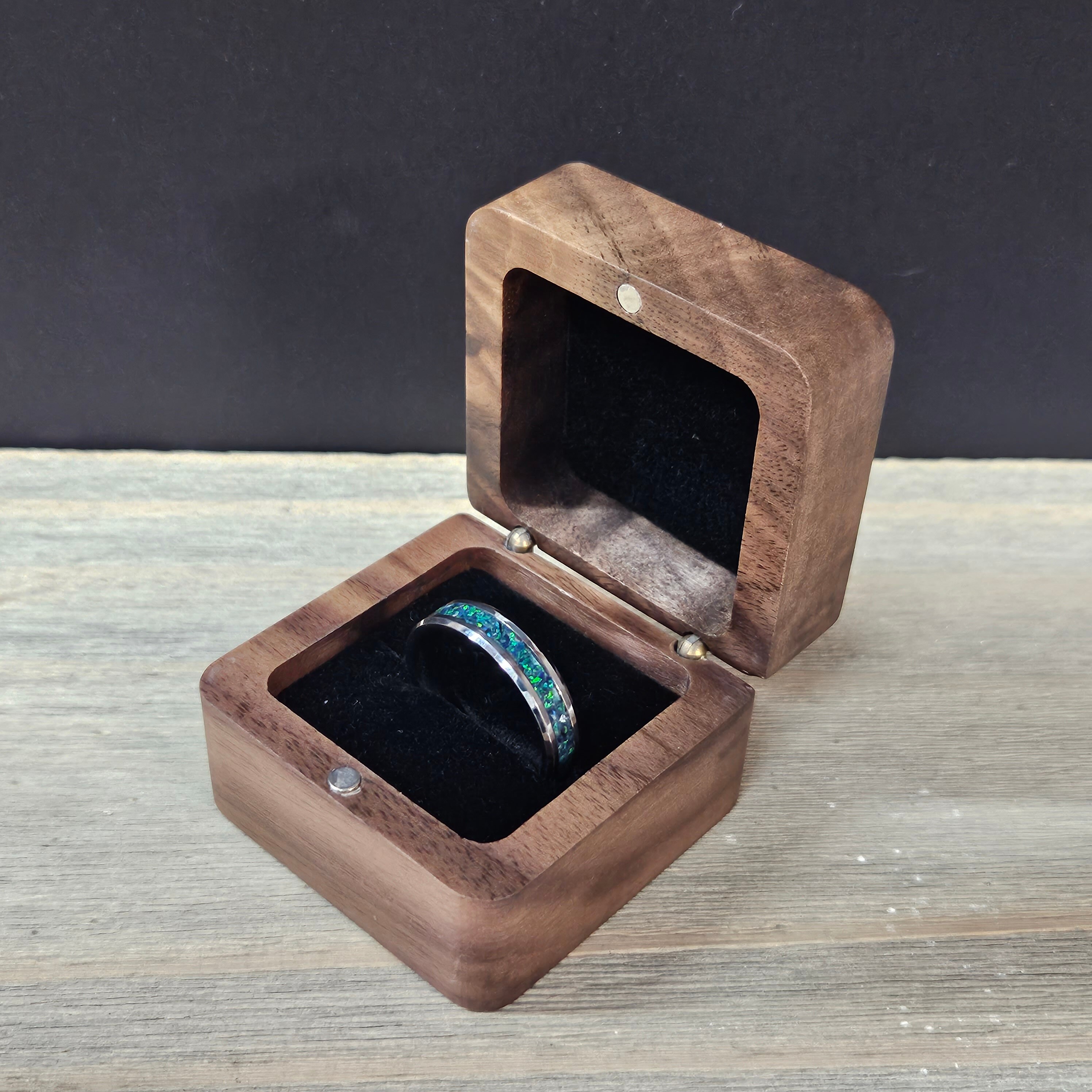 Handmade Artisan Walnut Wood Ring Box Personalized Premium Hardwood ...
