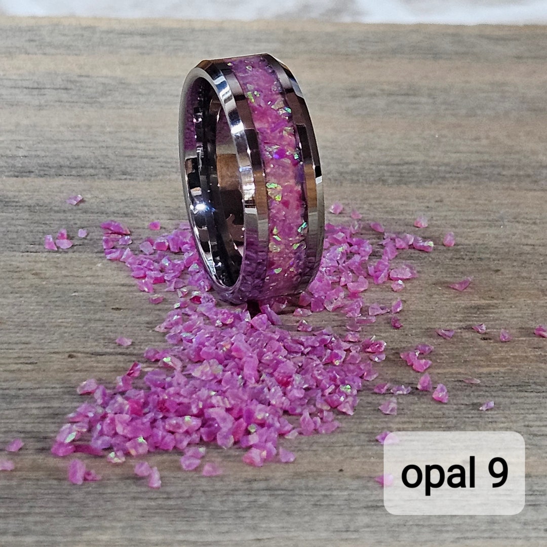 Handmade Magenta Opal Tungsten Ring: Glow in the Dark, Free Engraving ...