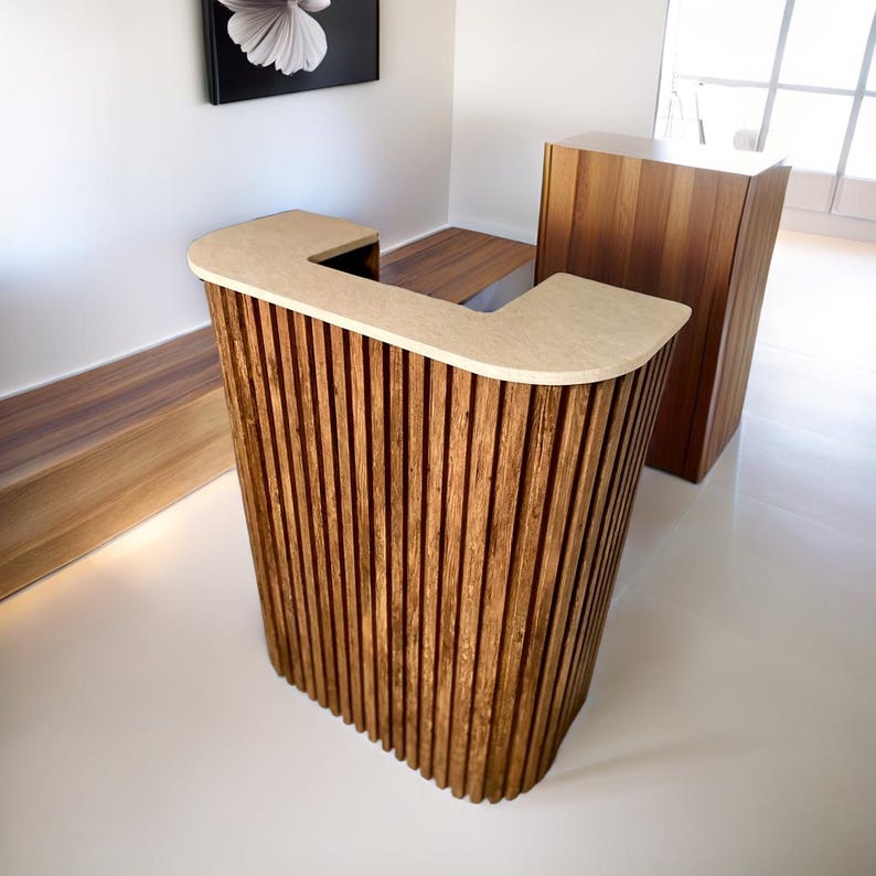 Slatted Luxury Curved Reception Desk - Hand Made to Order U Shape Desks ...