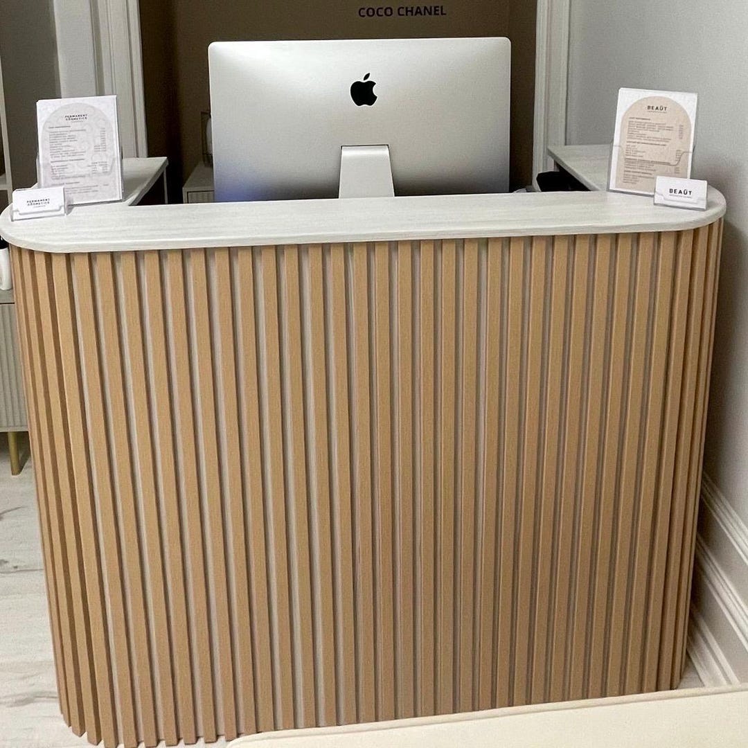 Slatted Luxury Curved Reception Desk Hand Made to Order U Shape Desks ...