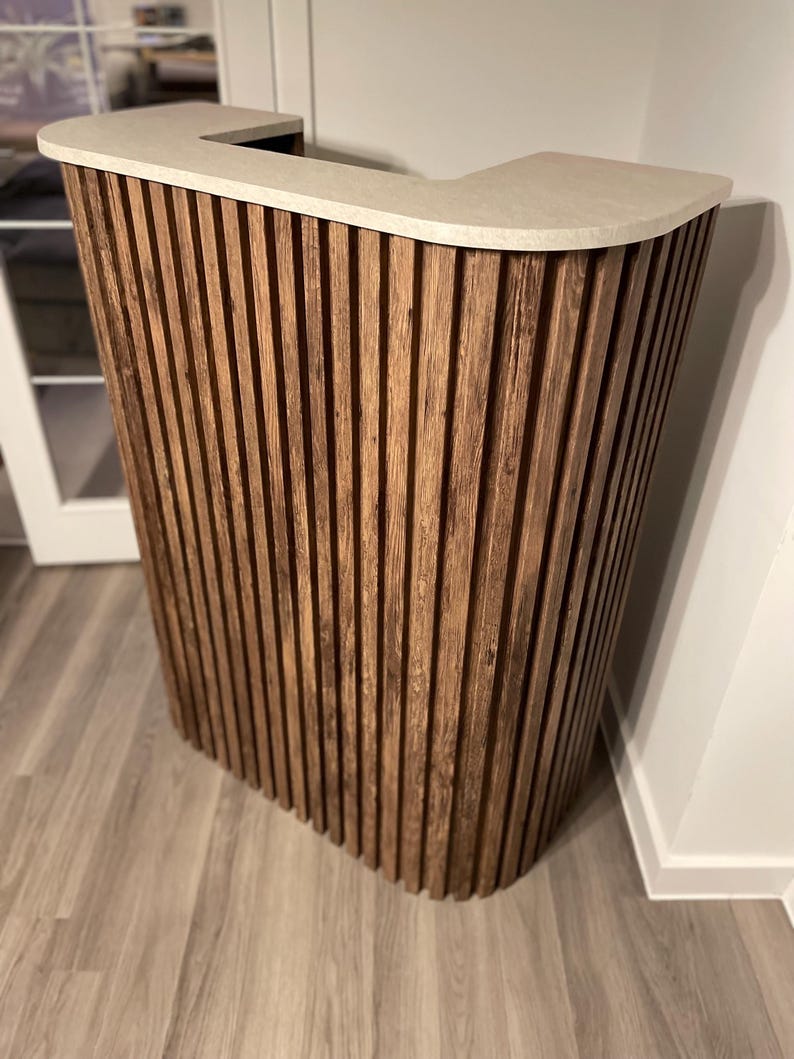 Slatted Luxury Curved Reception Desk - Hand Made to Order U Shape Desks ...
