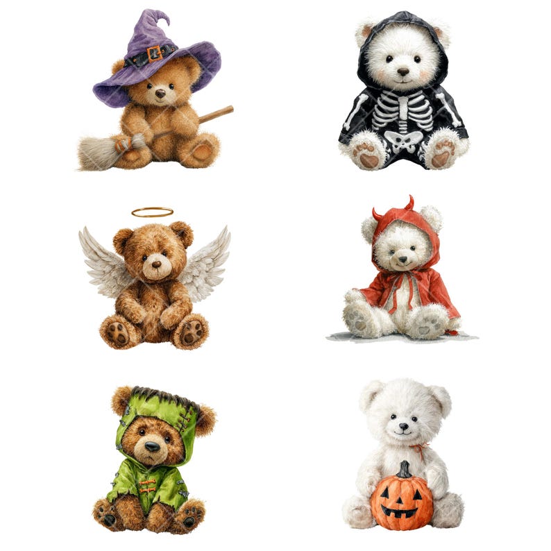 Halloween Teddy Bear Clipart, Skeleton PNG, Witch PNG, Pumpkin PNG ...