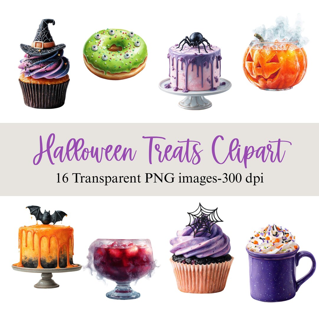 Halloween Treats Watercolor Clipart, Halloween Cupcakes PNG, Halloween ...