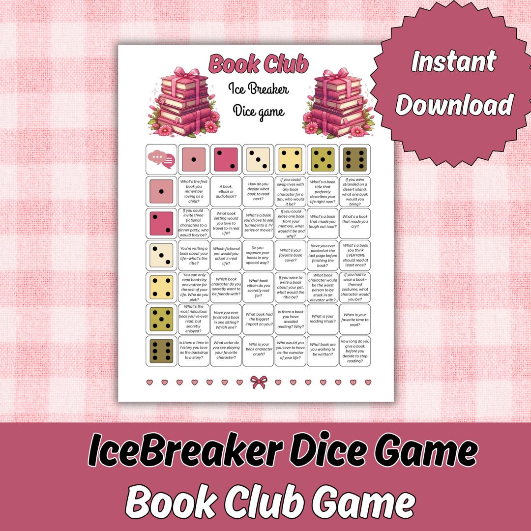 Book Club Ice Breaker Dice Game | Printable Digital Download for Book ...
