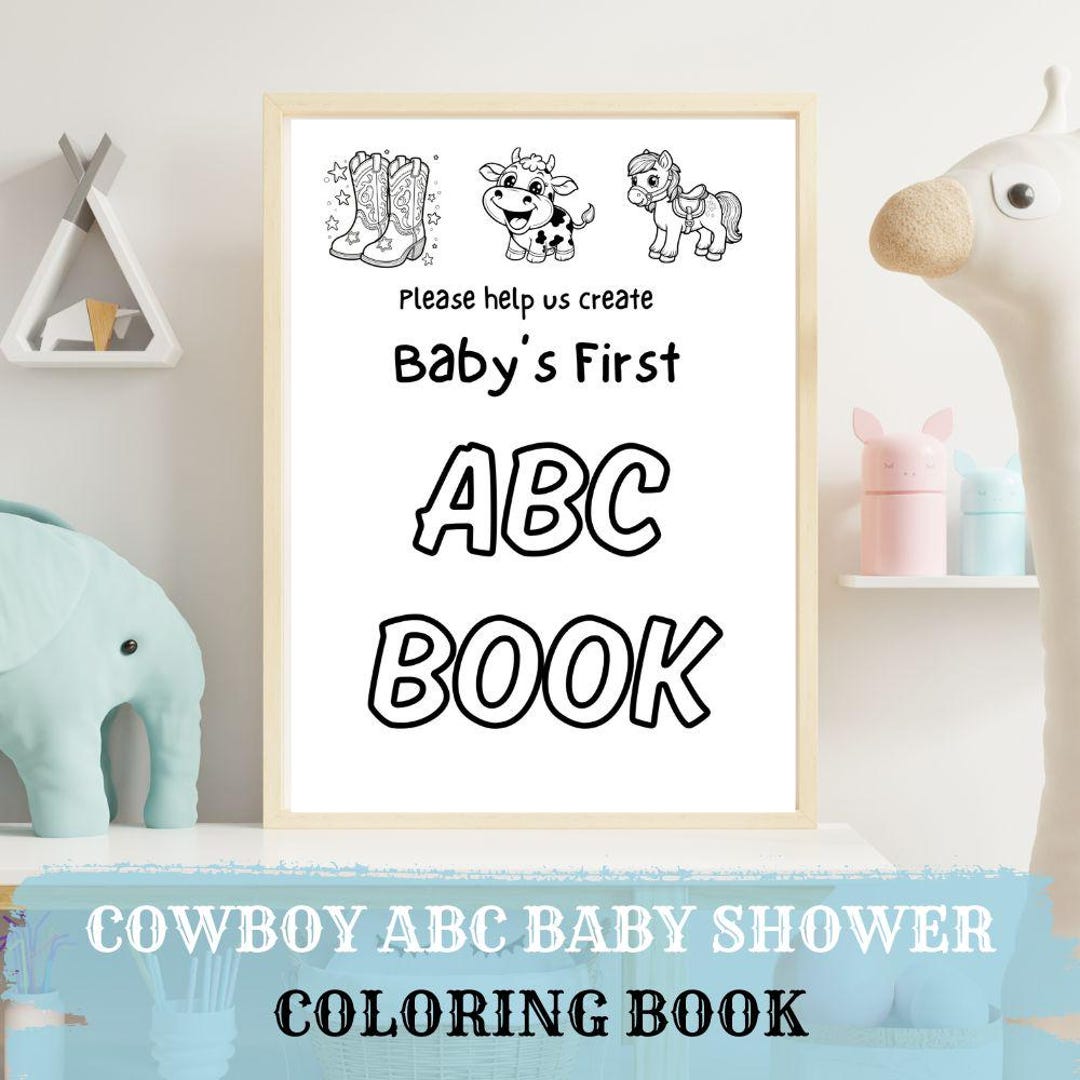 Cowboy ABC Coloring Book for Baby Shower Activity | Western Theme Guest ...