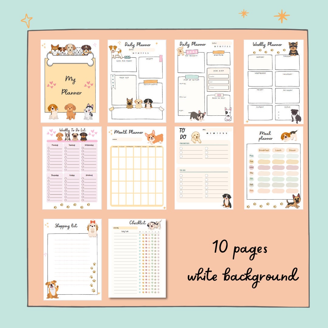Dog Theme Planner Bundle Set of 10 Printable Pages. Planner - Etsy