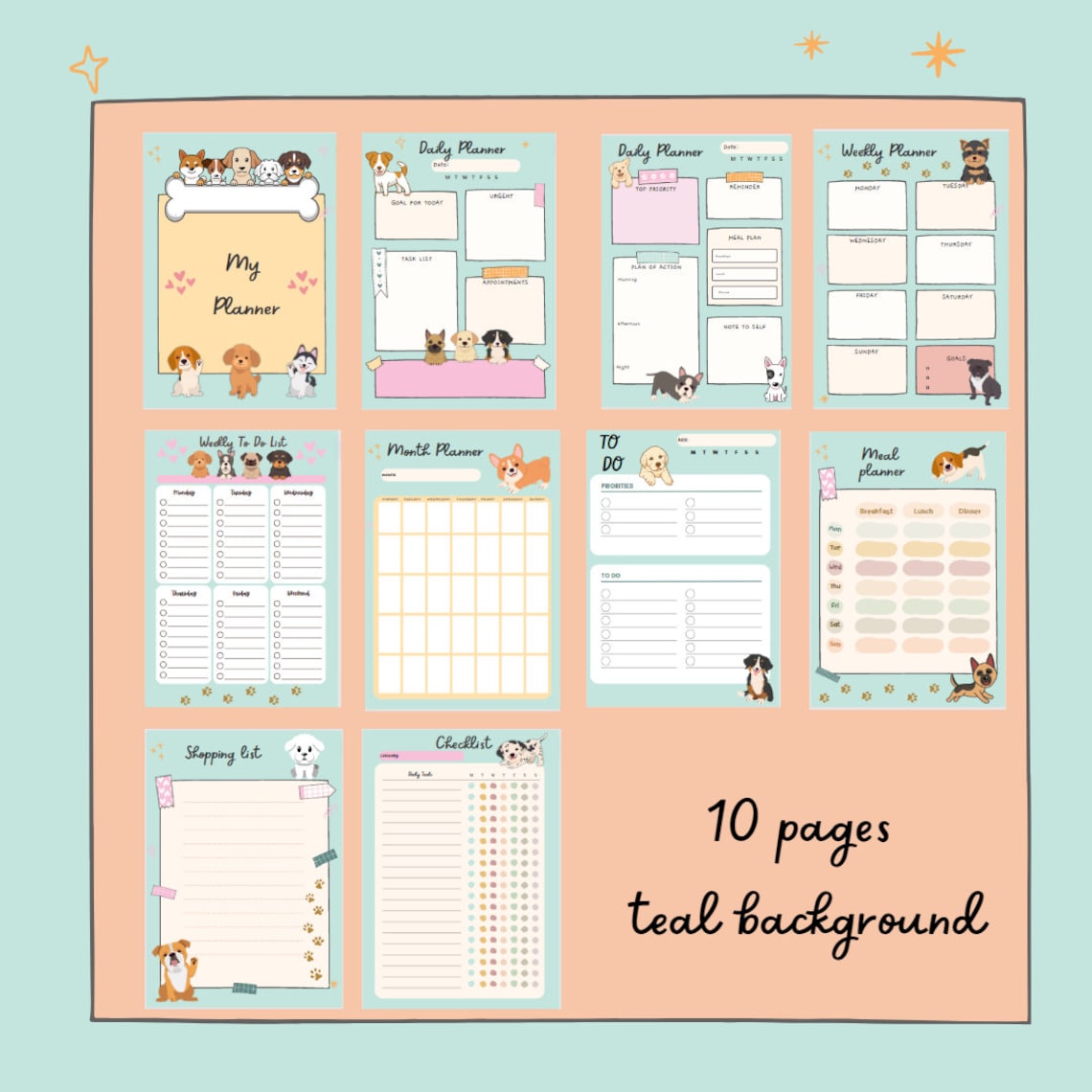 Dog Theme Planner Bundle Set of 10 Printable Pages. Planner - Etsy