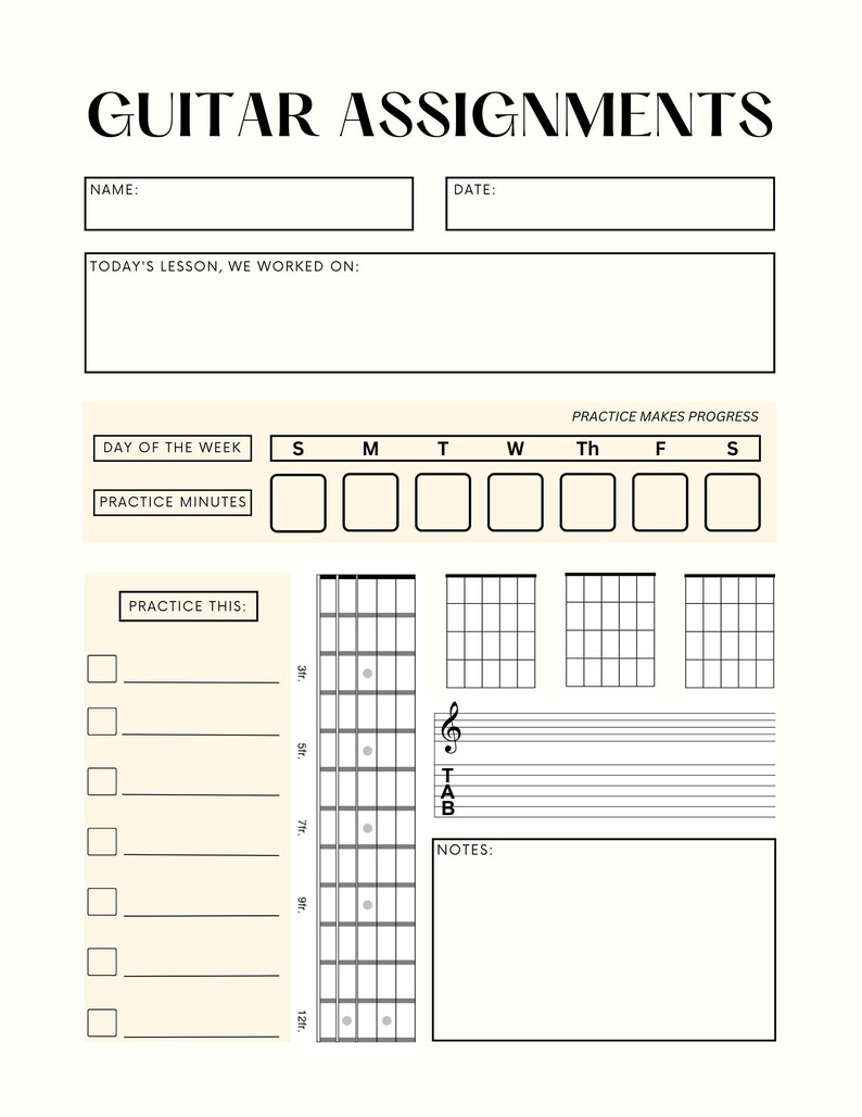 Guitar Assignment Sheet - Etsy