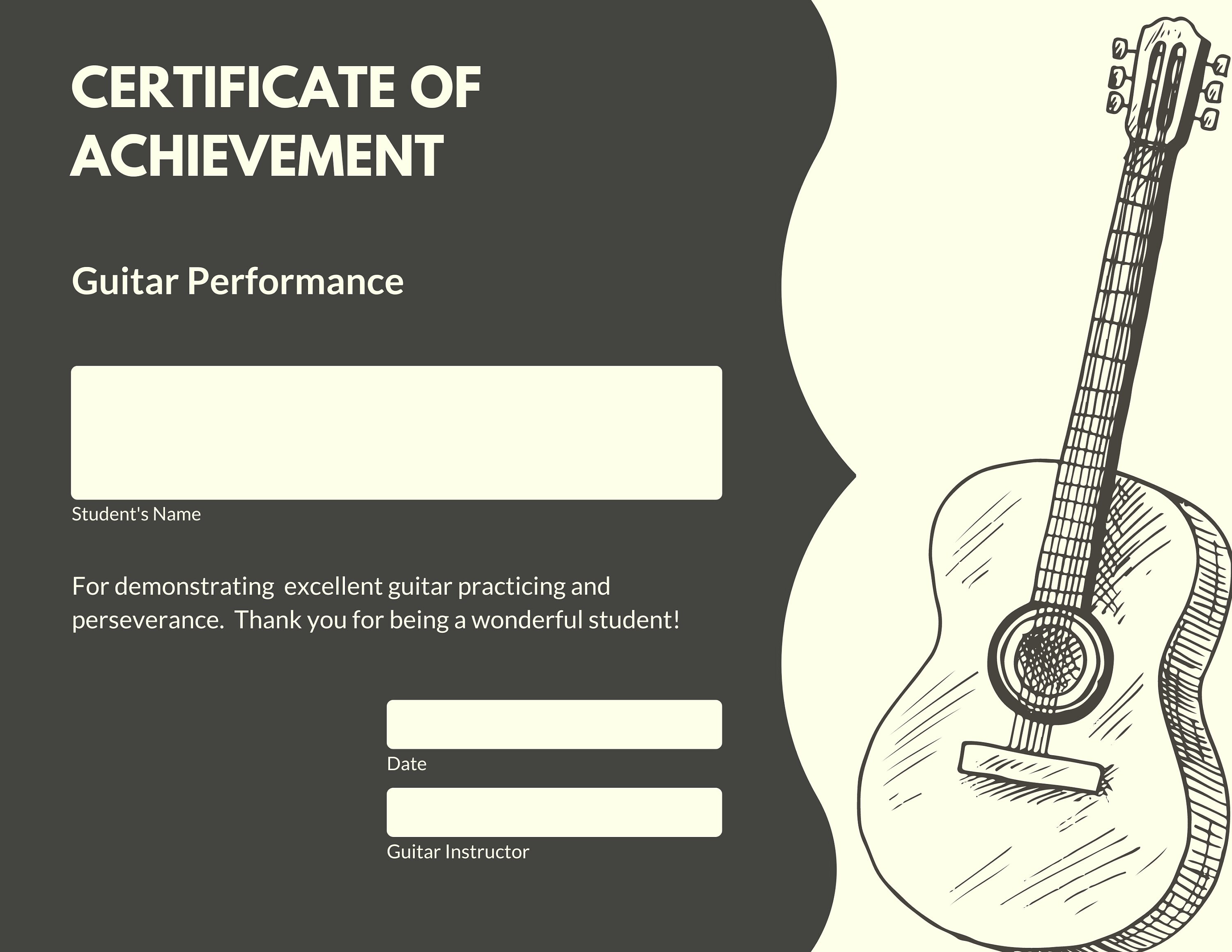 Guitar Recital Certificate CHARCOAL - Etsy