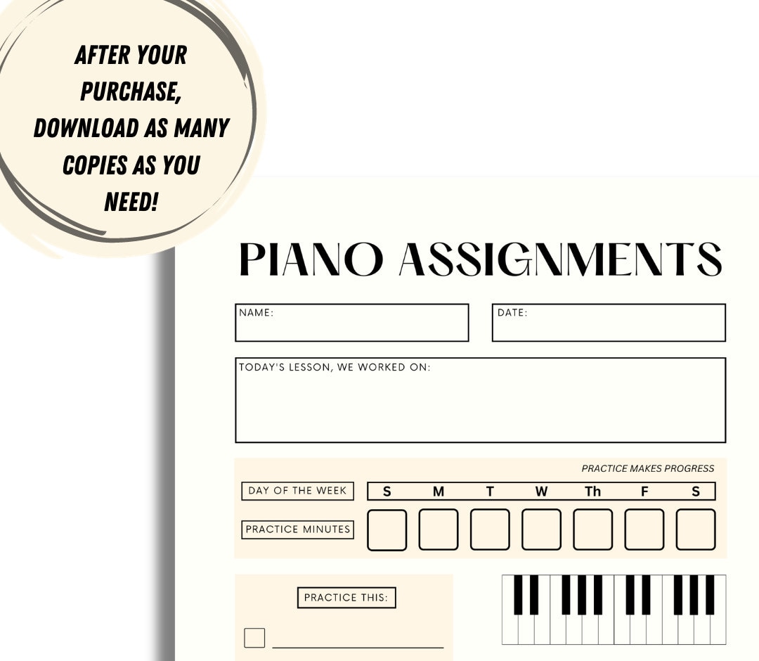 Piano Assignment Sheet - Etsy
