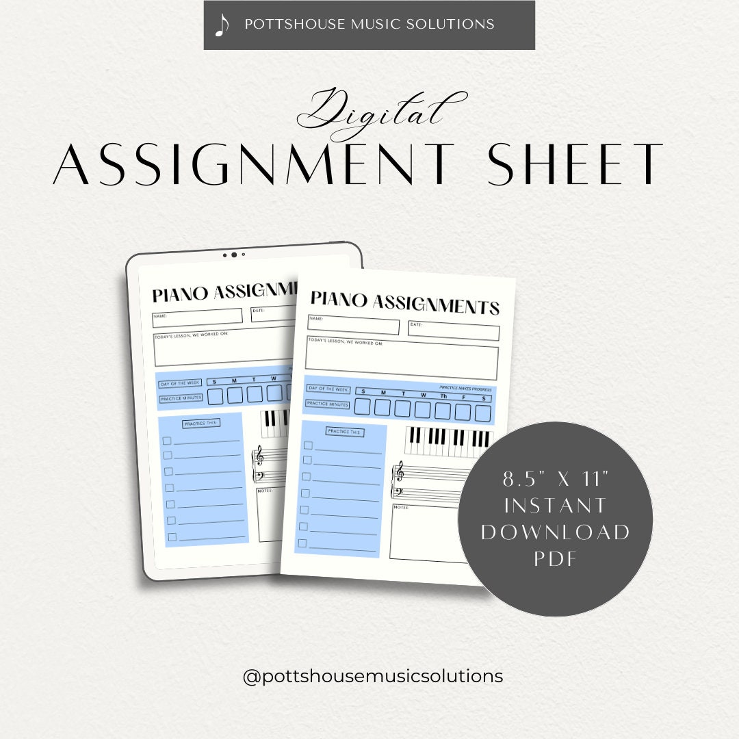 Piano Assignment Sheet (blue Theme) - Etsy