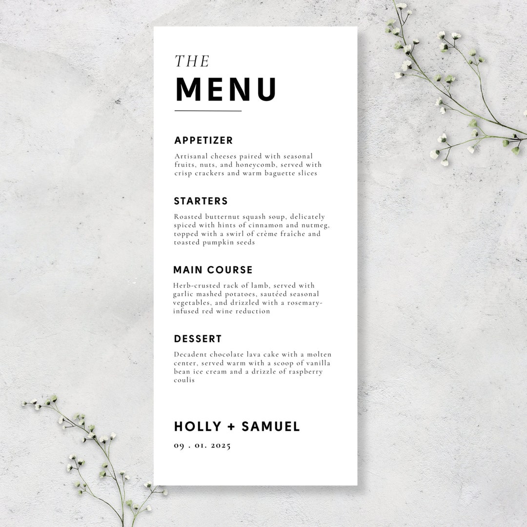 Dinner Menu Template Modern Classic Elegance Fully Editable Instant ...