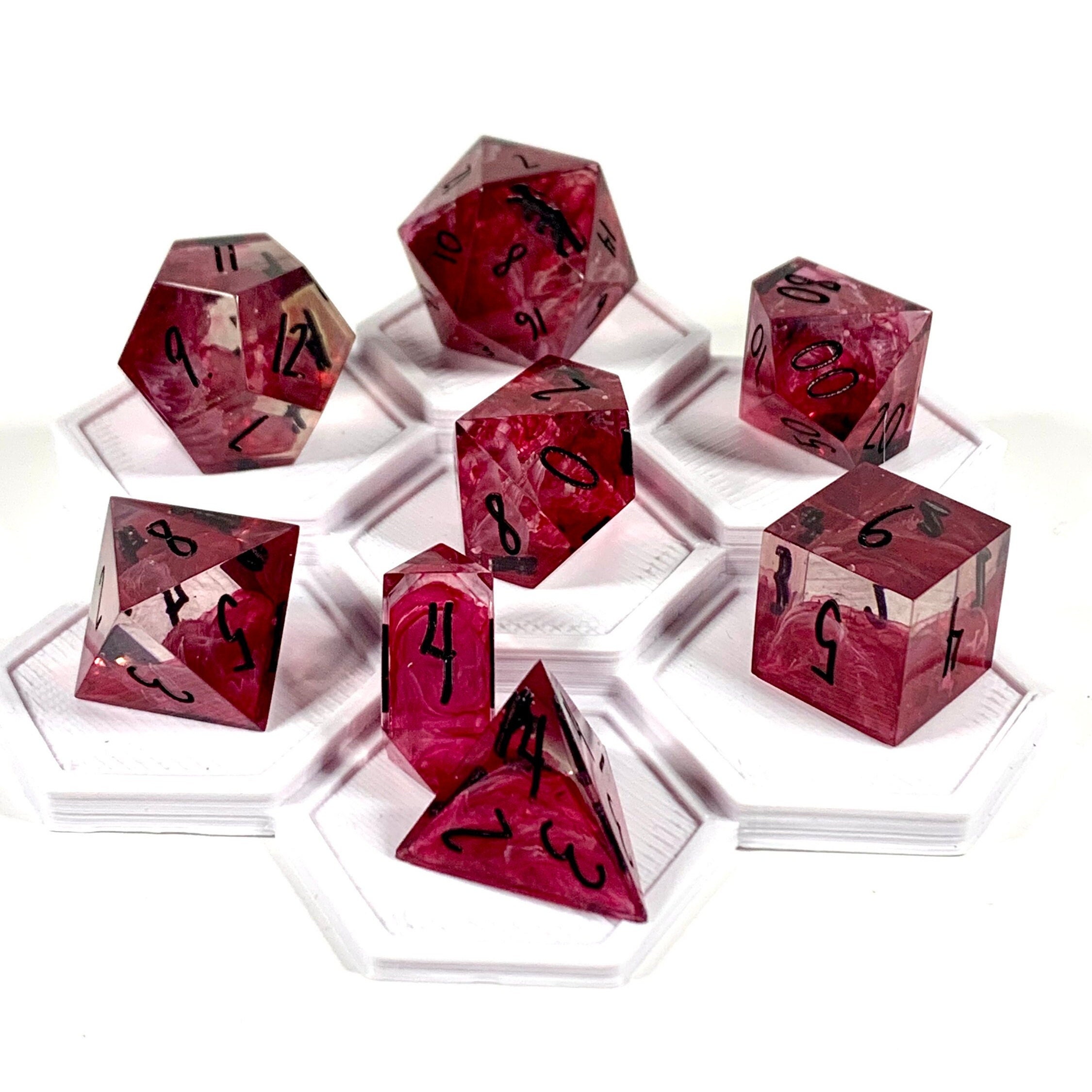 Ruby Skies, 8-piece DND Dice Set, Handmade Dice Set, Sharp-edged Dice Set, Petri-style Resin ...