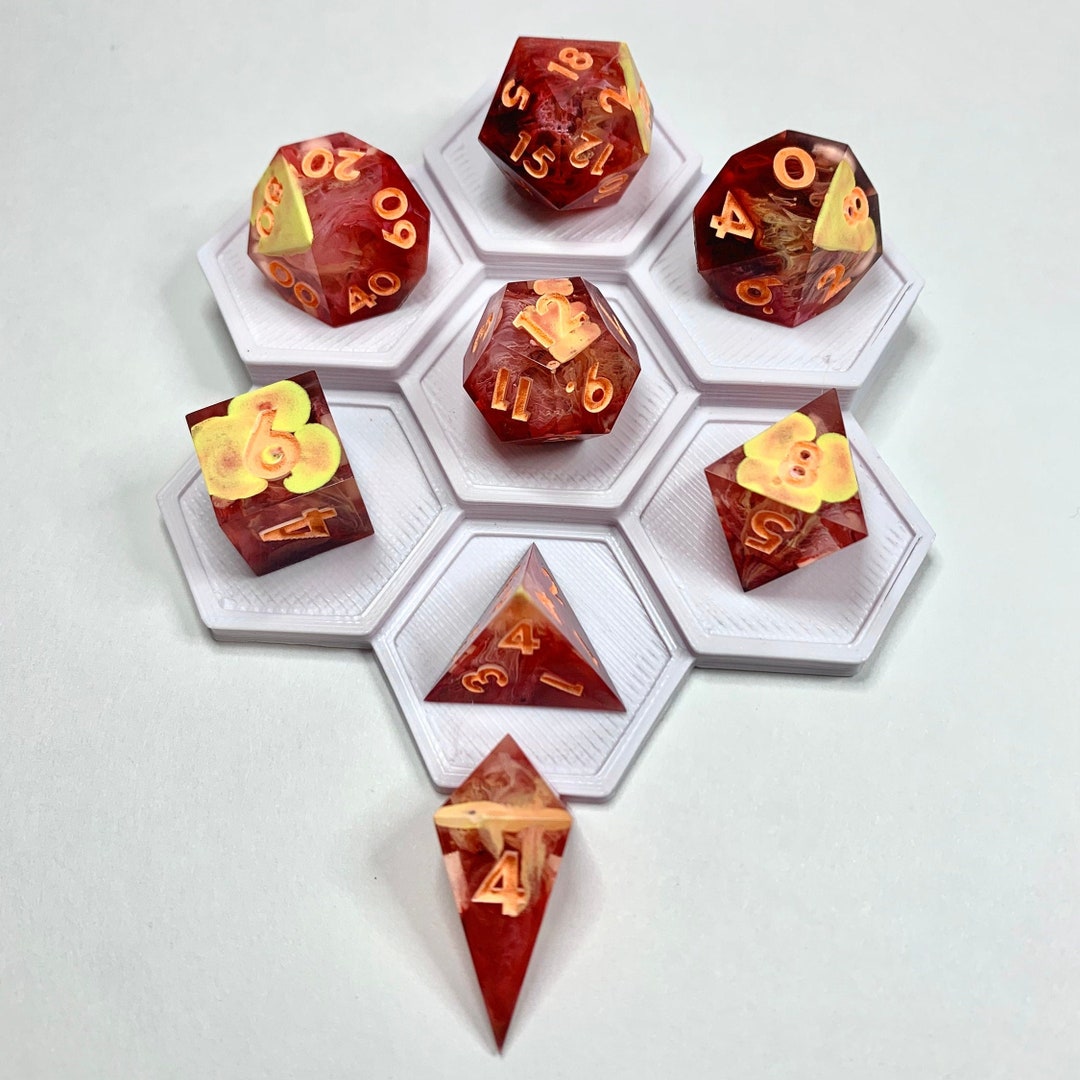 Fireball, 8-piece DND Dice Set, Handmade Dice Set, Sharp-edged Dice Set ...