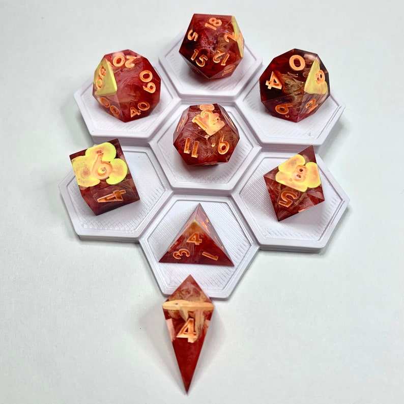 Fireball, 8-piece DND Dice Set, Handmade Dice Set, Sharp-edged Dice Set ...