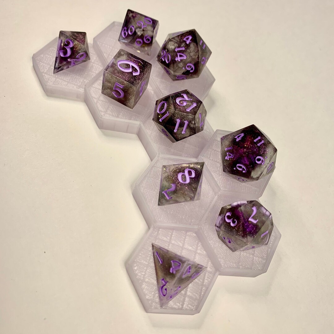 Lavender Cosmos, 9-piece DND Dice Set, Handmade Dice Set, Sharp-edged ...