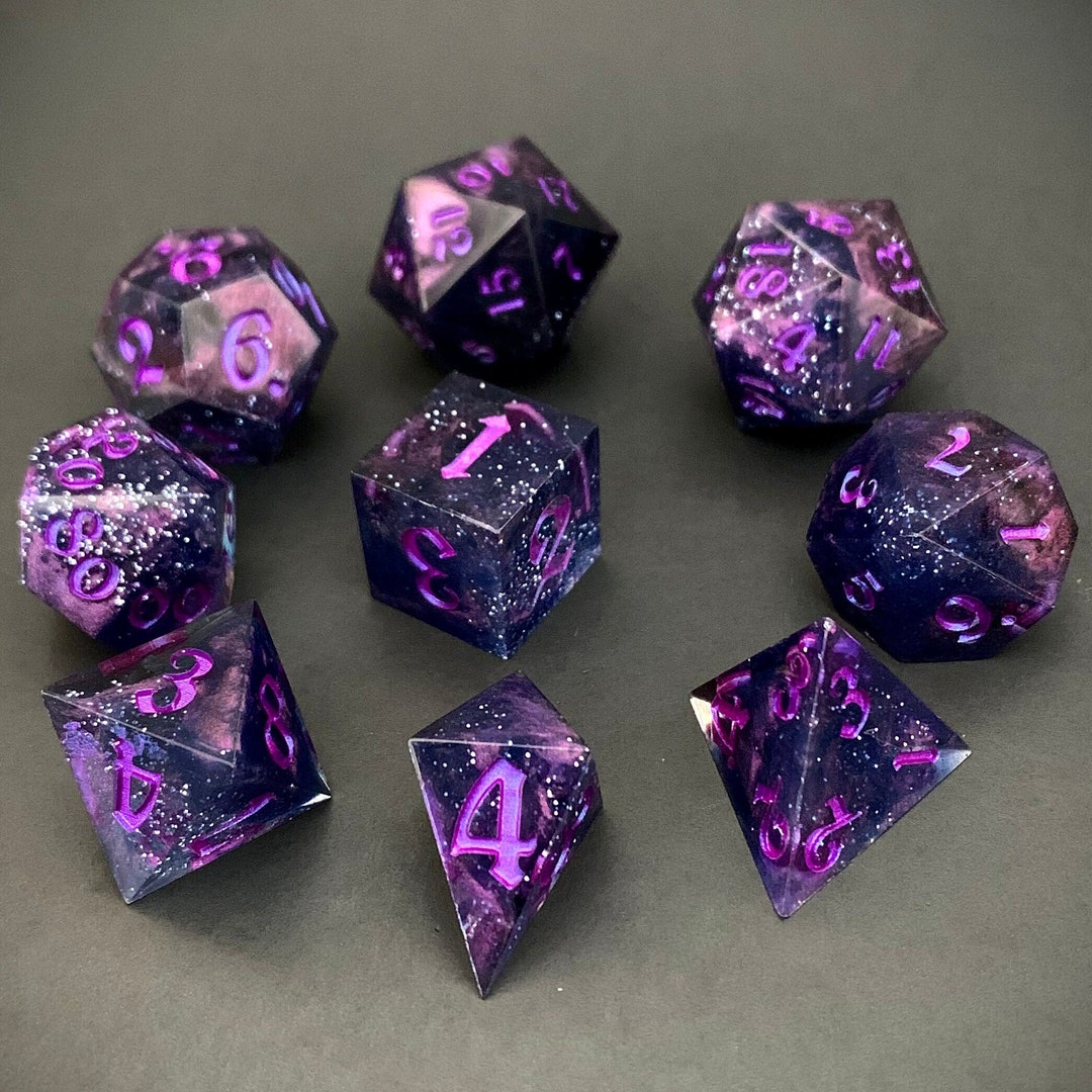 Violet Galaxy, 9-piece DND Dice Set, Handmade Dice Set, Sharp-edged ...