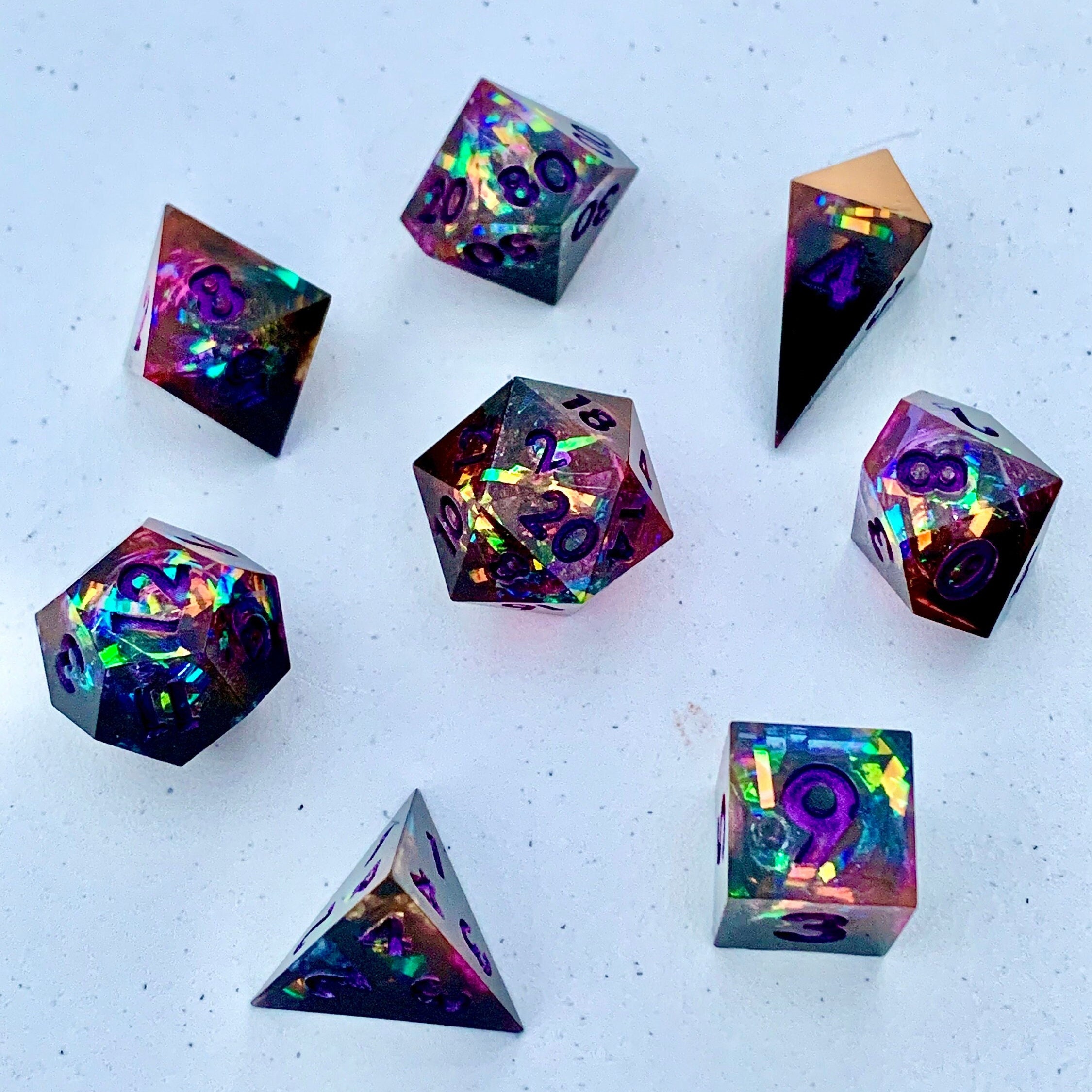 Rainbow Dream, 8-piece DND Dice Set, Handmade Dice Set, Sharp-edged ...