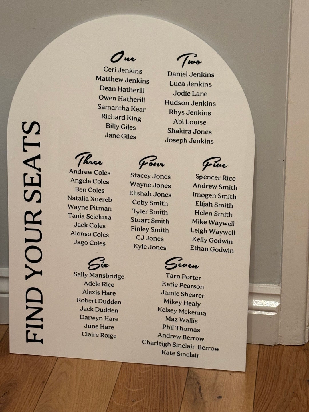 Mirror Sign Seating Plan Decal. Wedding Table Plan Decal. Vinyl ...