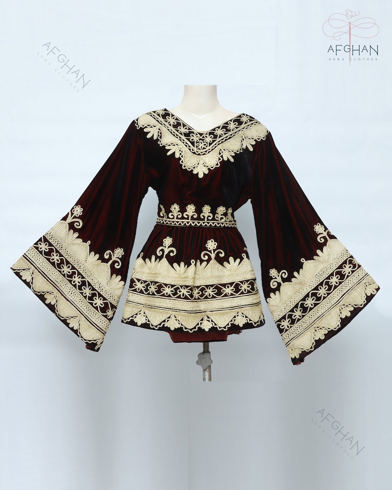 Afghan Kuchi Dress Brown Charama Embroidered Balatana Afghan ...