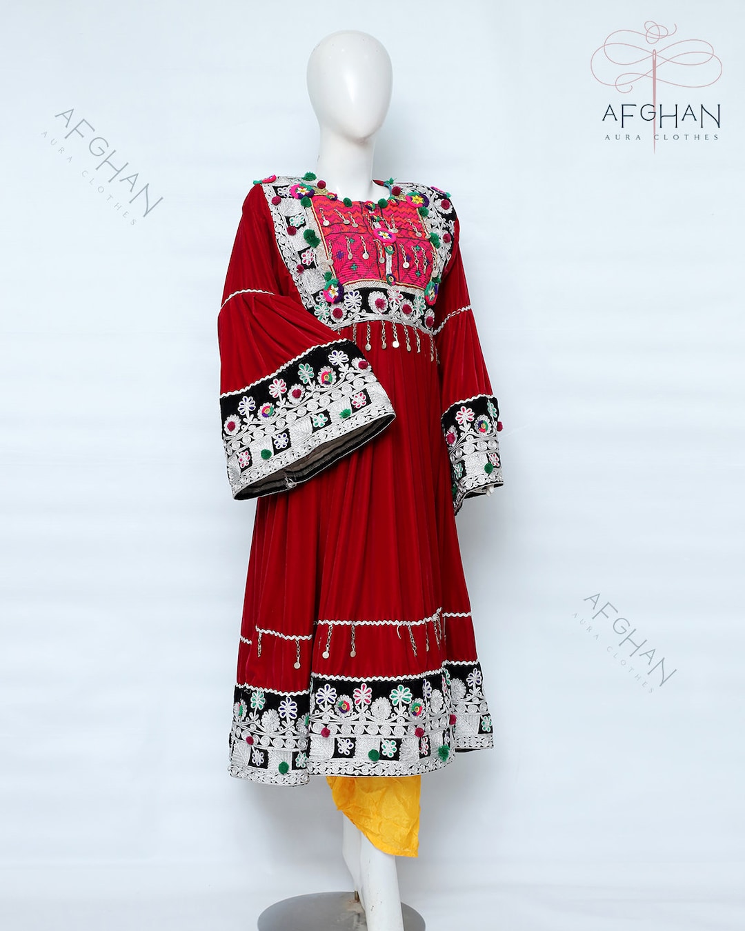 Afghan Dress With Red Velvet Charama Afghani Dresses Online Afghan ...