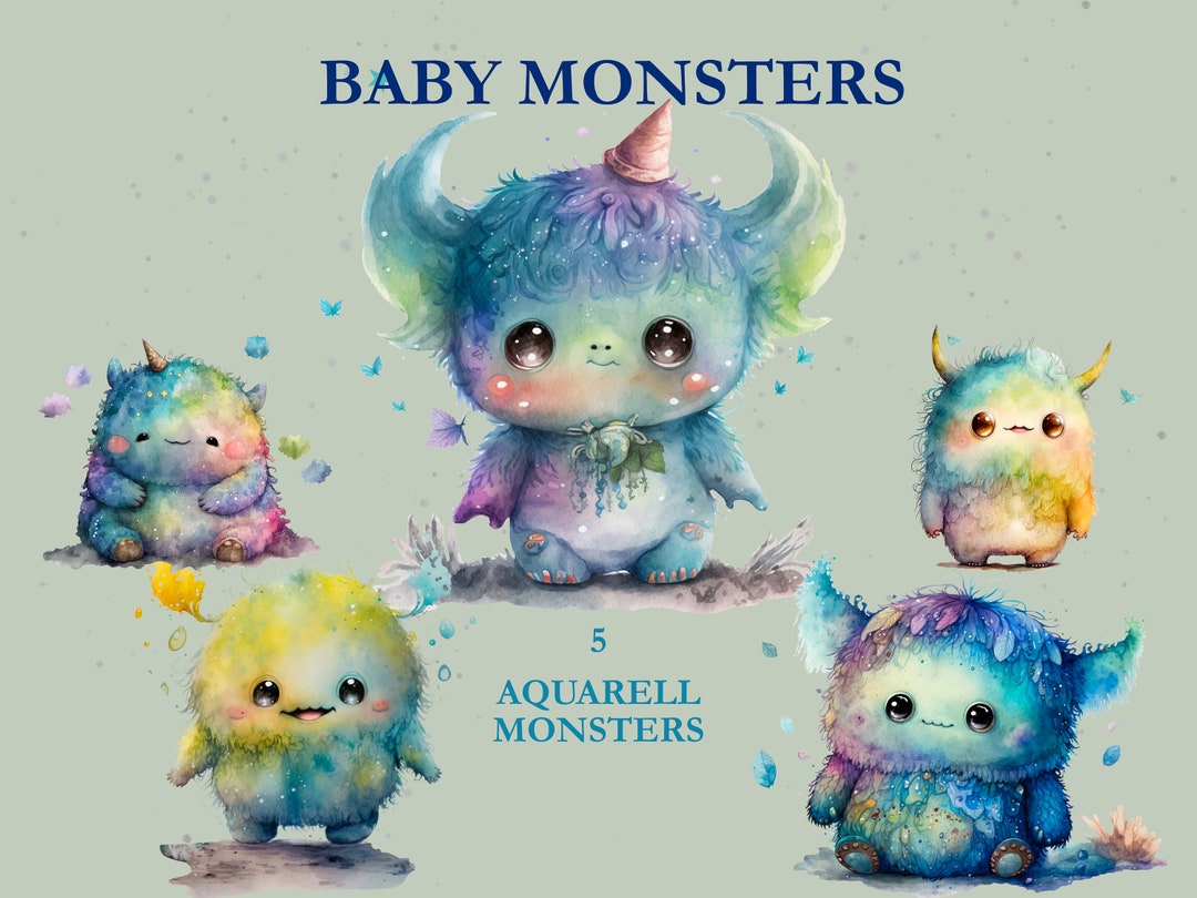 Very Cute Baby Monsters, Fantasy Illustration, Aquarell, Clipart, Child ...