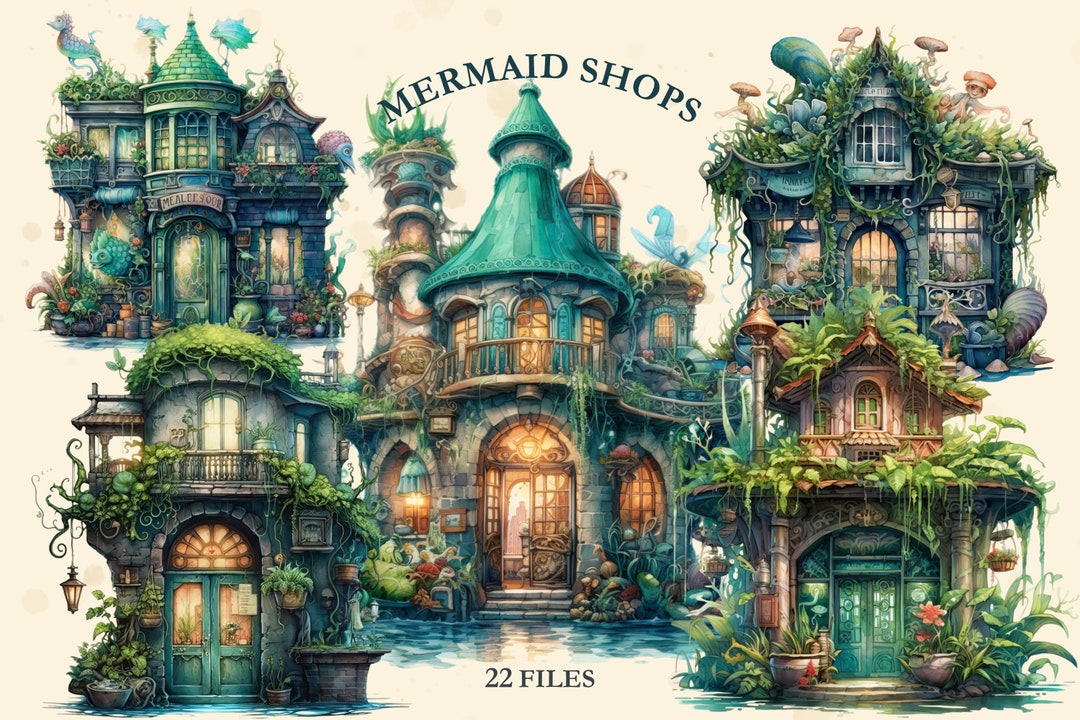 Cute Fantasy Store, Mermaid, Bookstore, Illustration, Underwater, Under ...