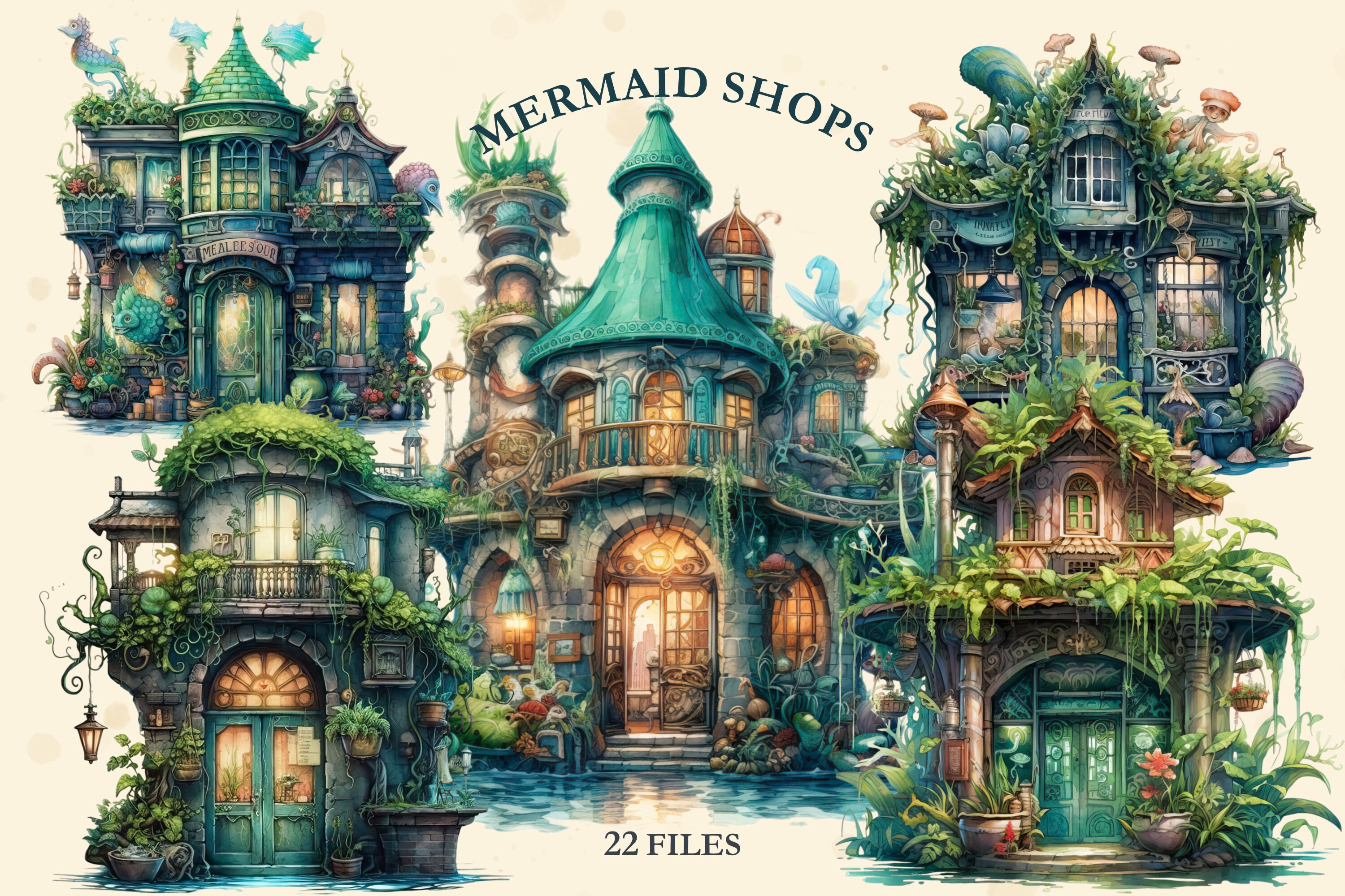 Cute Fantasy Store, Mermaid, Bookstore, Illustration, Underwater, Under ...