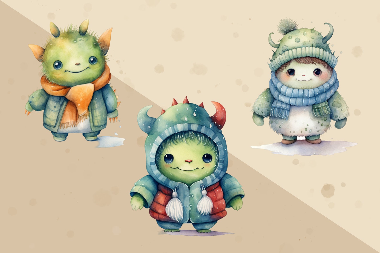 Cute Little Monster Winter Monster Dressed Monster Fantasy - Etsy