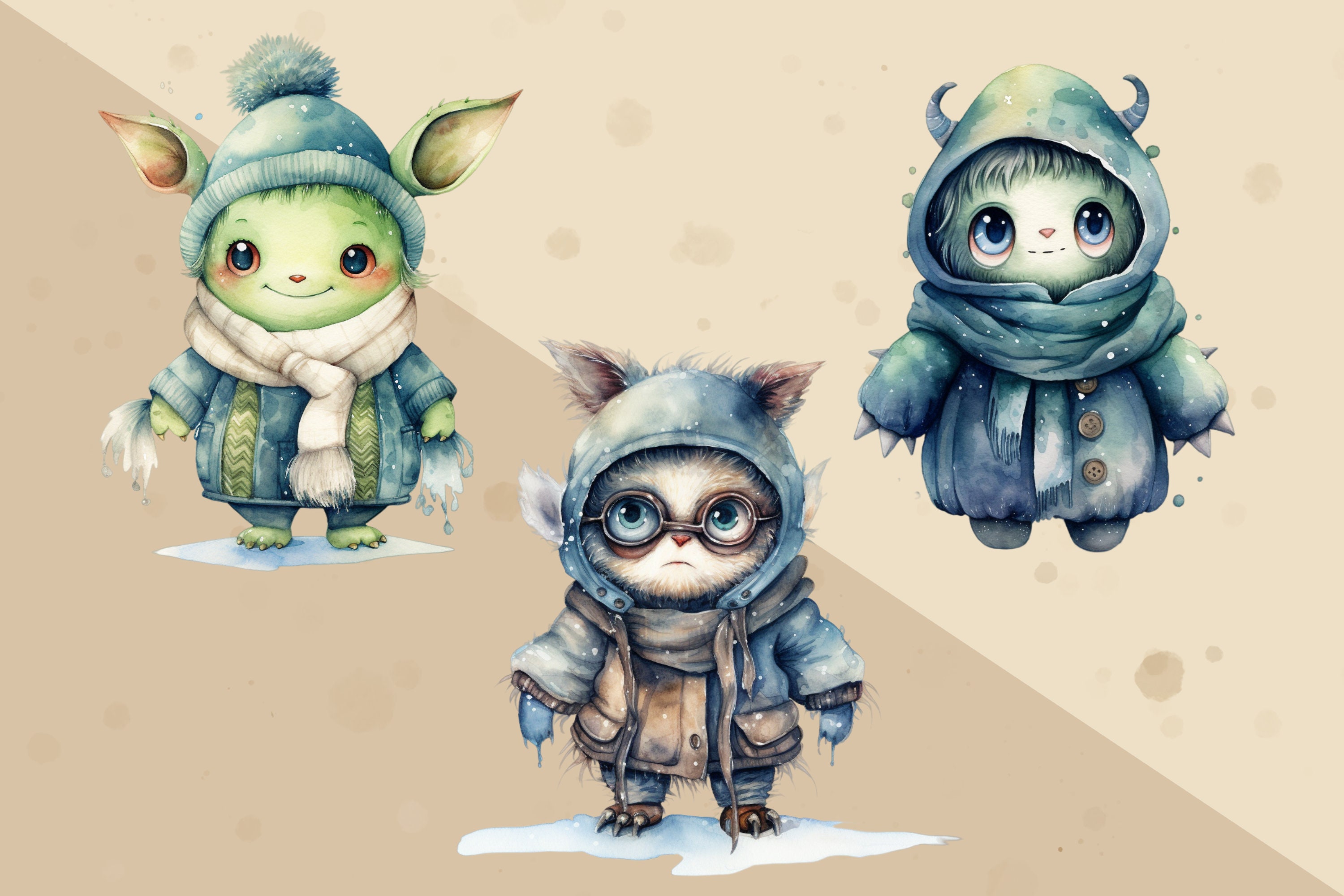 Cute Little Monster Winter Monster Dressed Monster Fantasy - Etsy