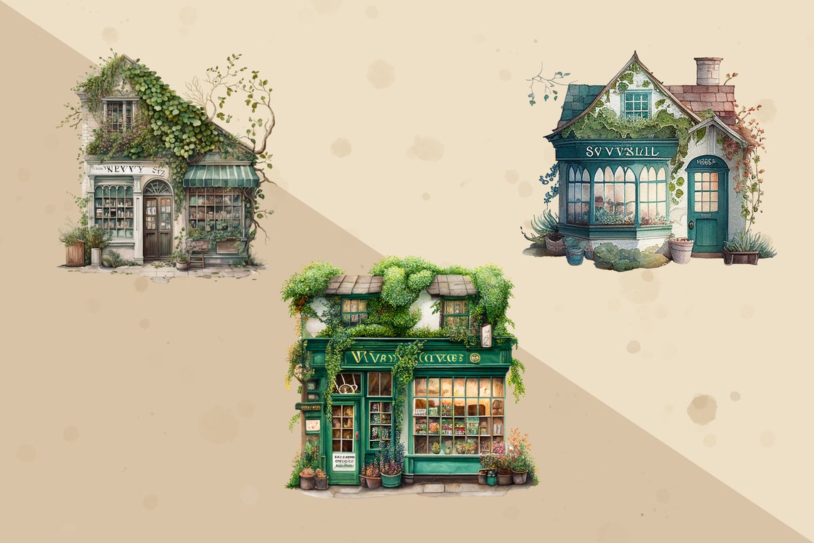 Cute Fantasy Store Front, Bookstore, Vintage, Aquarell, Watercolor ...