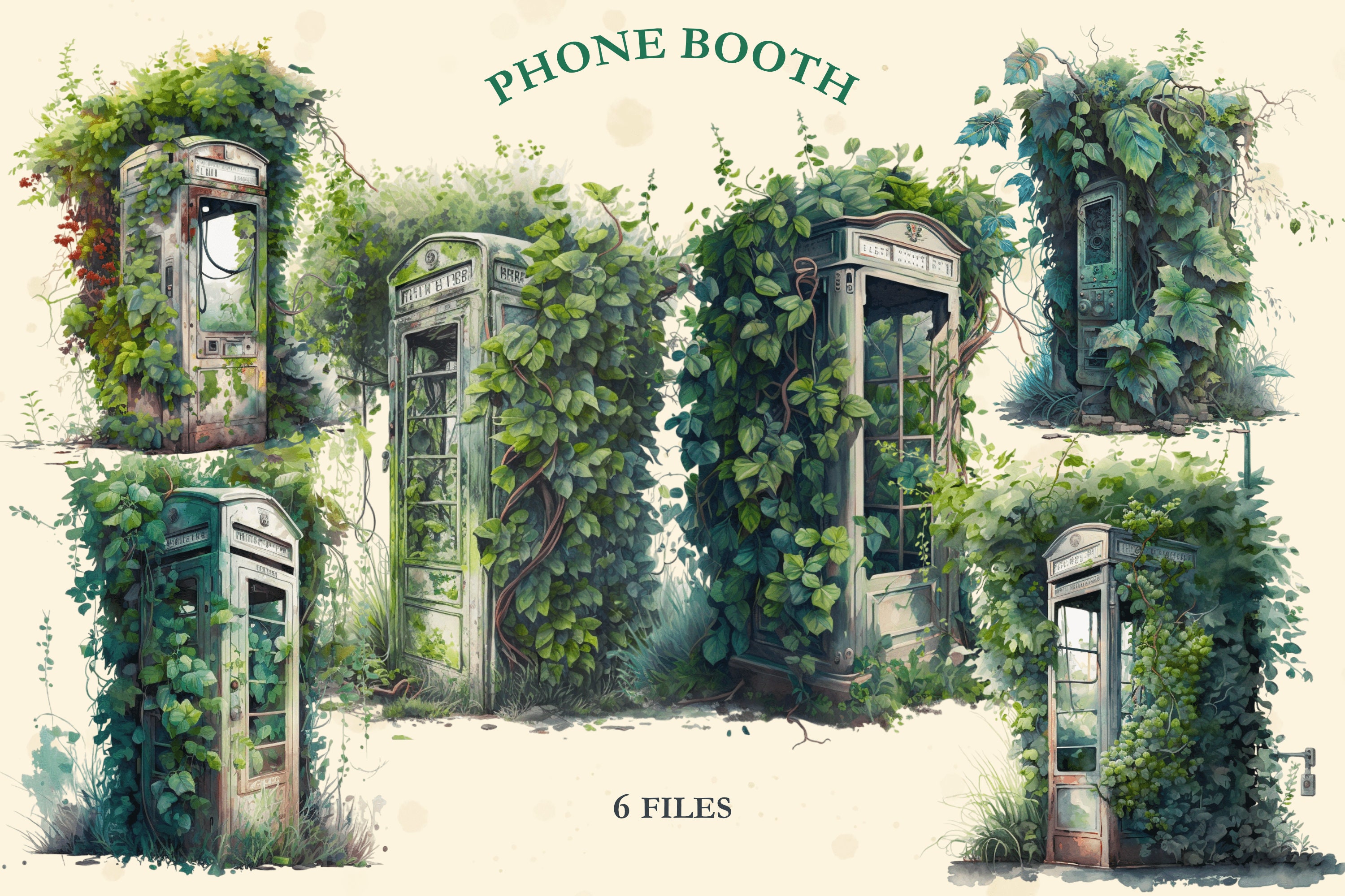 Overgrown Old Phonebooth Clipart Bundle, Nature, Botanical Garden ...