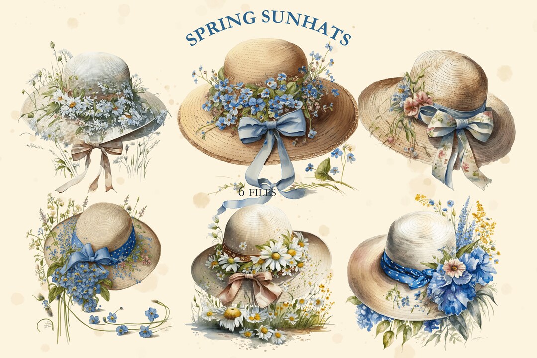 Sun Hat Clipart, Daisies , Forget Me Not, Summer Straw Hat, Aquarell ...
