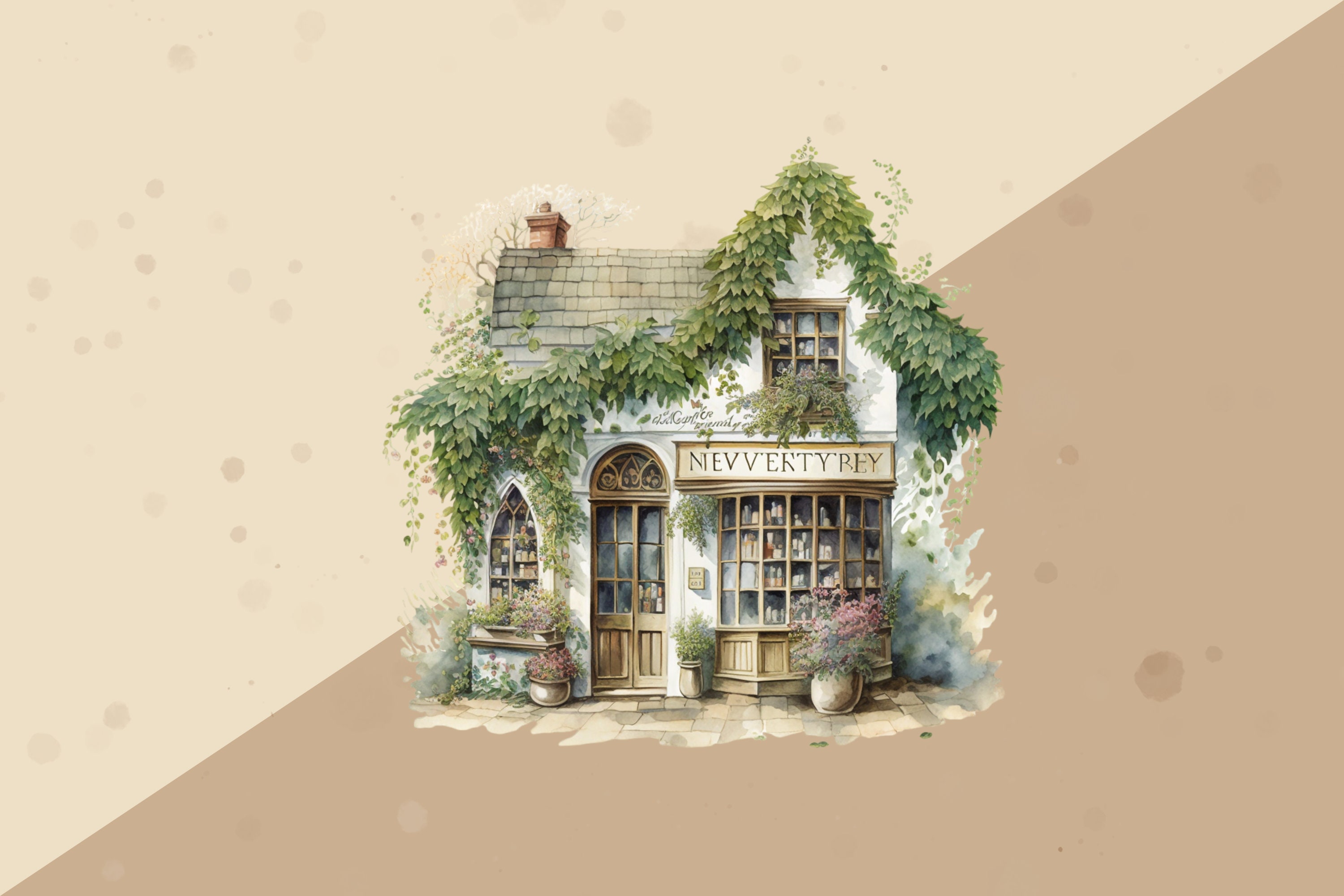 Cute Fantasy Store Front, Bookstore, Vintage, Aquarell, Watercolor ...