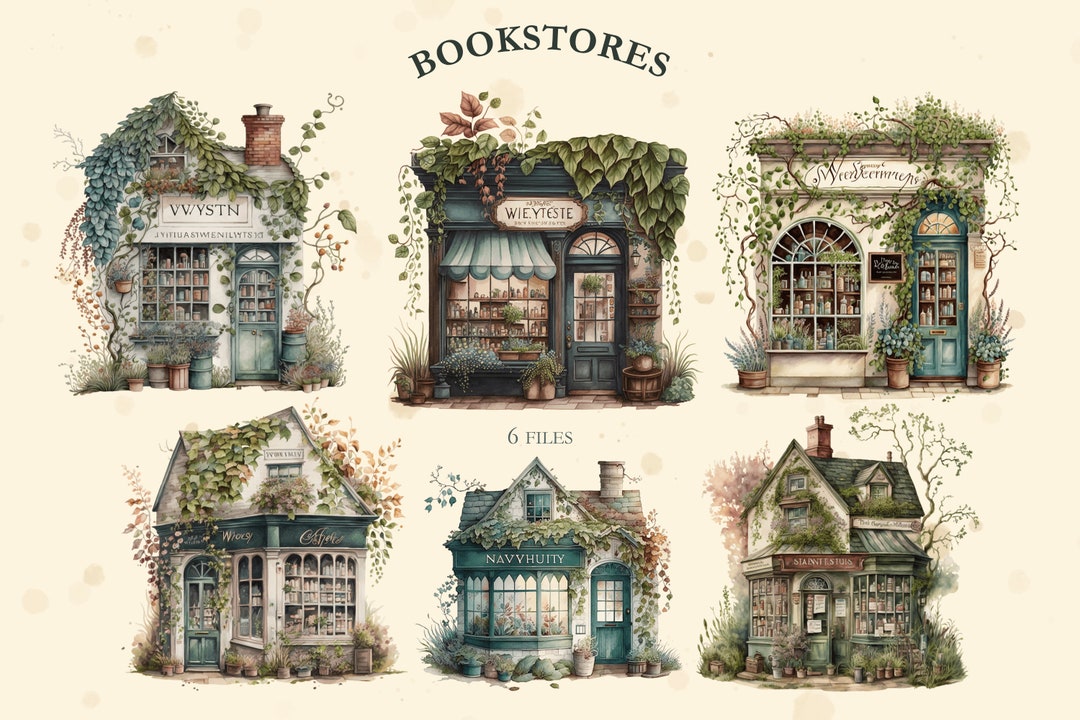 Cute Fantasy Store Front, Bookstore, Vintage, Aquarell, Watercolor ...