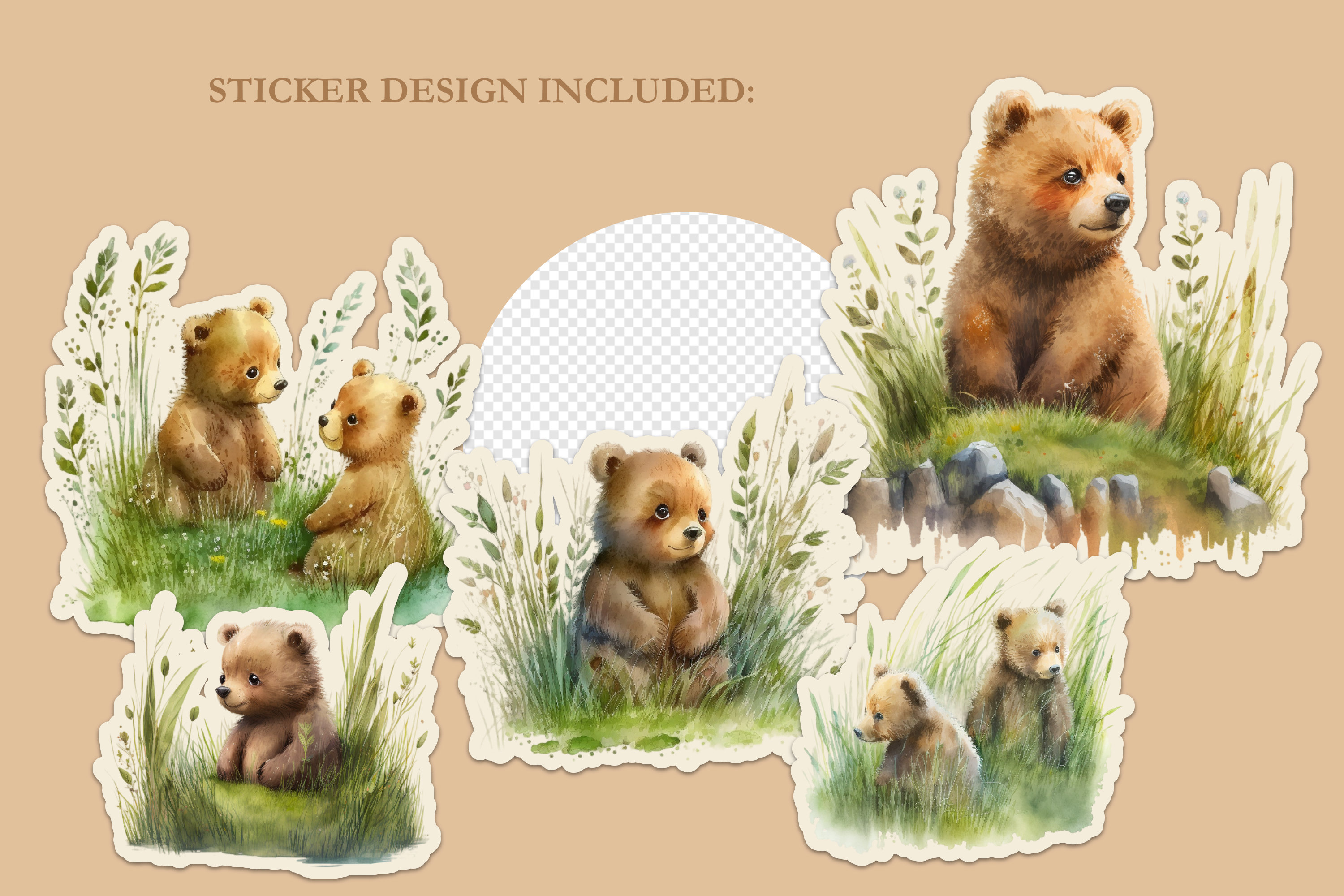 Cute Watercolor Brown Bear PNG Clipart Bundle, Instant Download ...