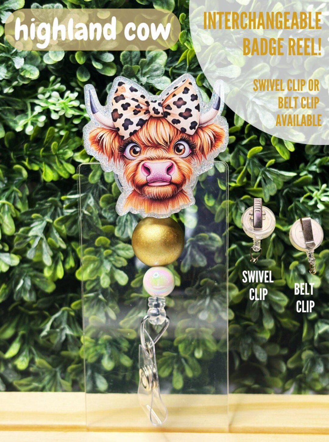 Highland Cow Badge Reel - Interchangeable Badge Holder With Velcro ...