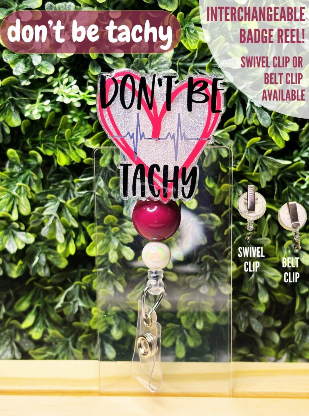 Don't Be Tachy EKG Badge Reel - Interchangeable Badge Holder With ...