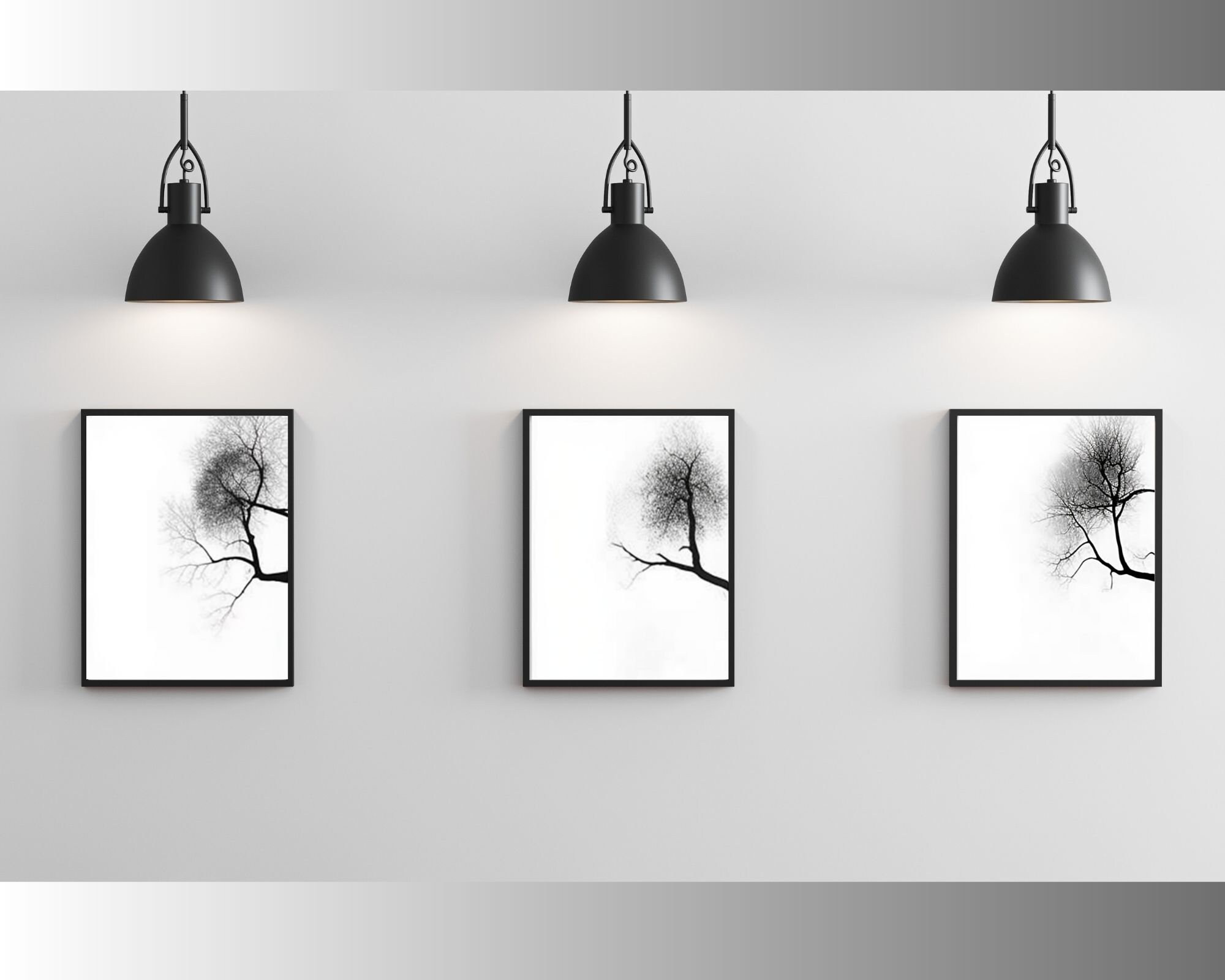 Hand-drawn Tree Branch Artwork in Black Pencilthree Piece - Etsy