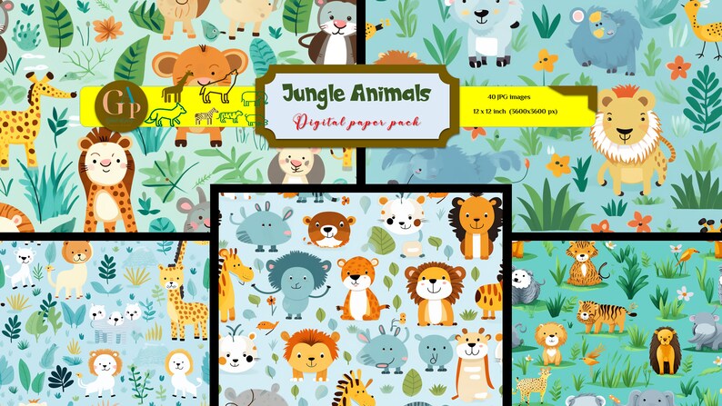 SAFARI ANIMALS DIGITAL Paper Pack:40jpg,12"x12",300dpi,jungle Animals ...