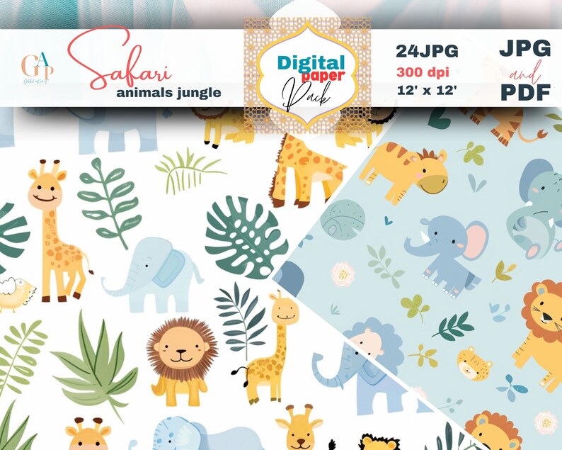 Safari Animals Digital Papers Packof 24 Design,jpg,pdf,300dpi,jungle ...