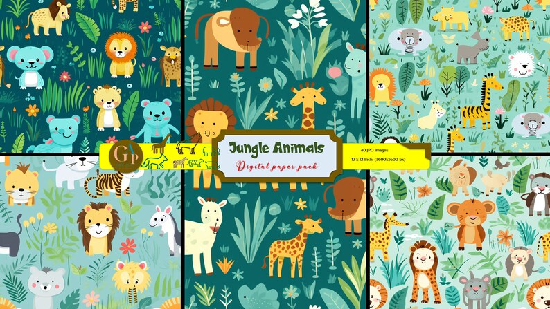 SAFARI ANIMALS DIGITAL Paper Pack:40jpg,12x12,300dpi,jungle Animals ...
