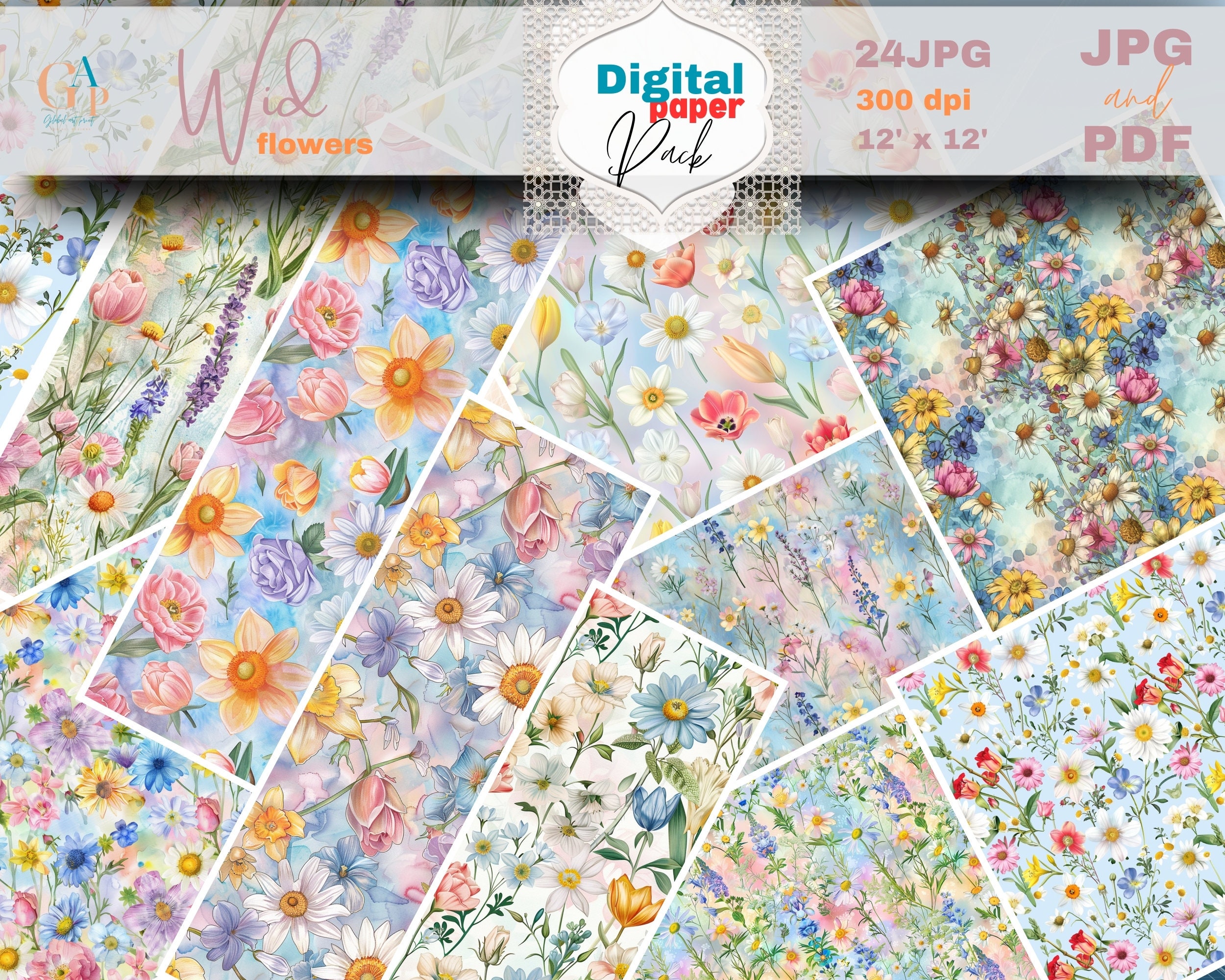 Wildflower Seamless Digital Paper ,scrapbook Design,digital Paper Pack ...