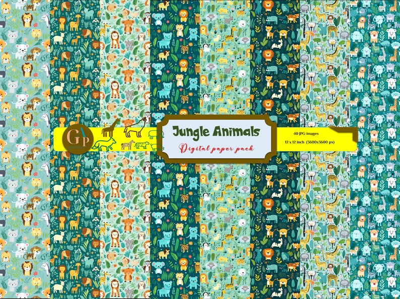 SAFARI ANIMALS DIGITAL Paper Pack:40jpg,12"x12",300dpi,jungle Animals ...